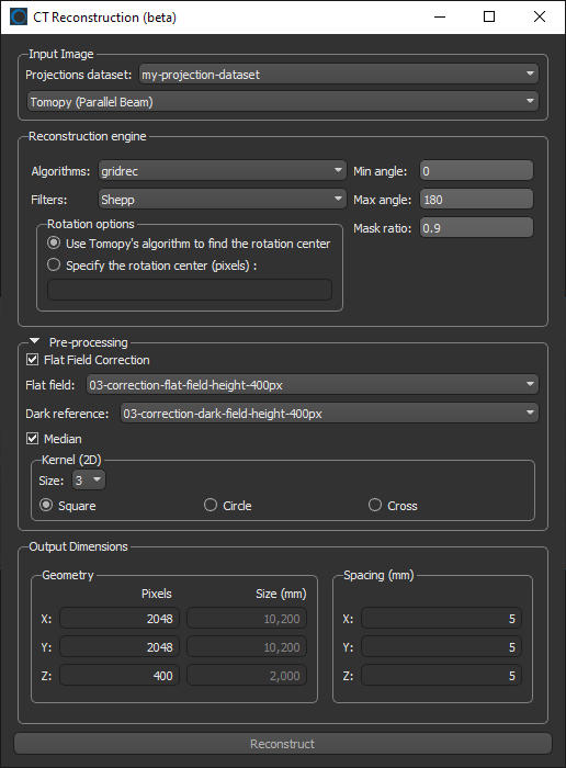 Reconstructing Parallel-Beam Projections